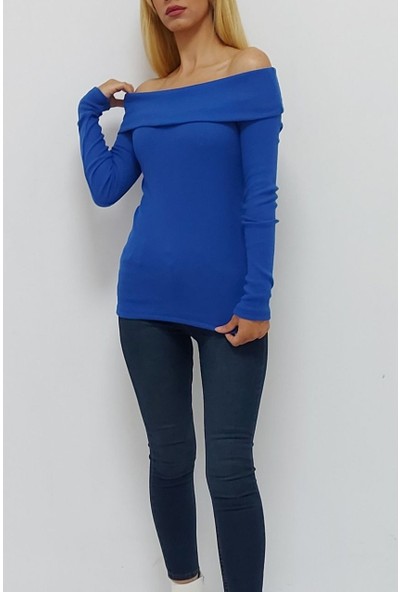 Amazeus Kayık Yaka Bluz Saks Mavisi