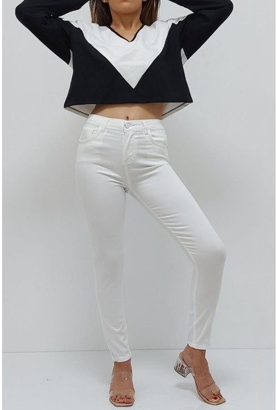 Daha Yok Mu Dar Paça Kot Pantolon Beyaz