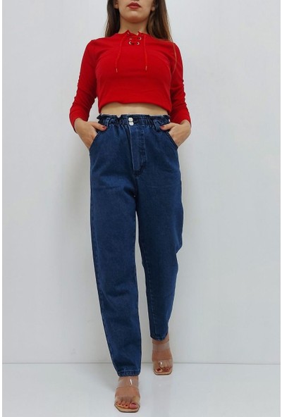 Daha Yok Mu Beli Lastikli Kot Pantolon Mavi