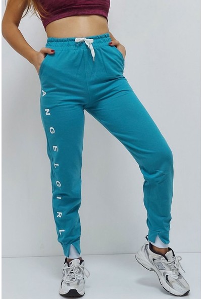 Daha Yok Mu Angel Baskılı Pantolon Turkuaz