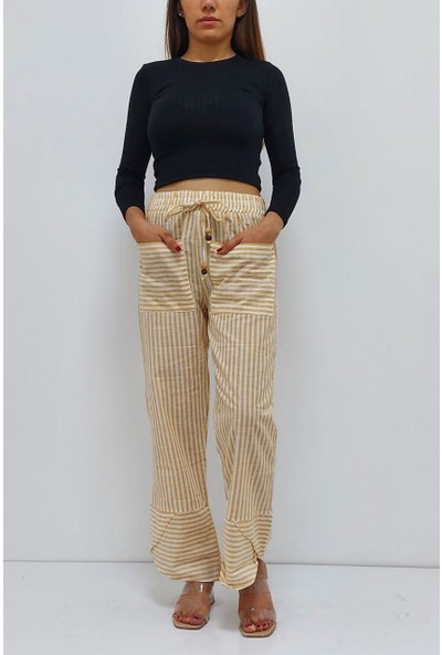 Daha Yok Mu Önden Cepli Keten Pantolon Hardal