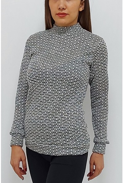 Daha Yok Mu Yarım Boğazlı Desenli Siyah-Beyaz Kazak