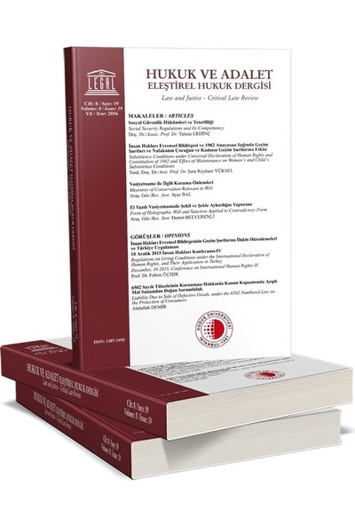 Hukuk ve Adalet Eleştirel Hukuk Dergisi 2016 Yılı 1 Takım 2 Sayı Hukuk ve Adalet Eleştirel Hukuk Dergisi 2016 Yılı 1 Takım 2 Sayı