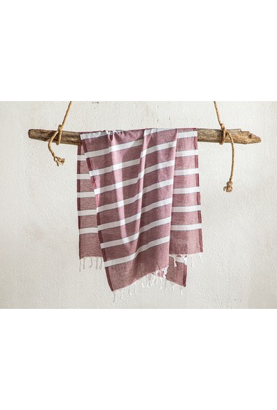English Home Merisa Pamuklu Çizgili Peştamal 90X150 cm Bordo