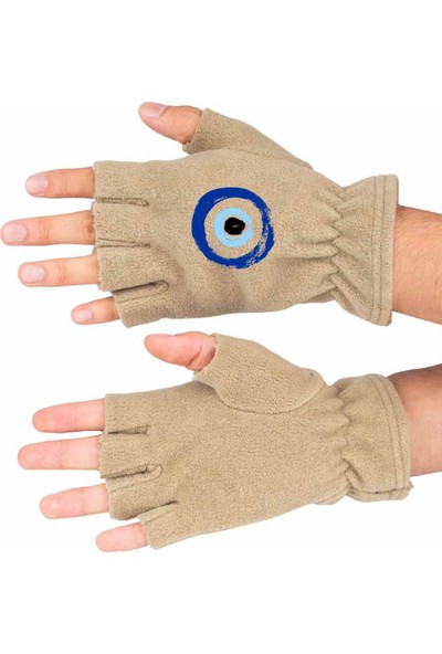 Rowalsi Nazar Boncuğu Baskılı Kışlık Kesik Polar Eldiven BLL1489