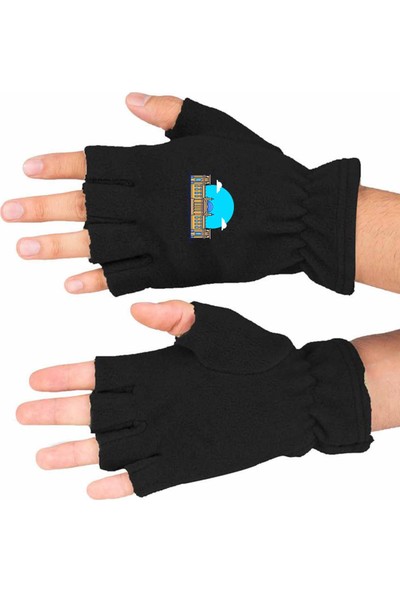 Rowalsi Londra Baskılı Kışlık Kesik Polar Eldiven BLL2128