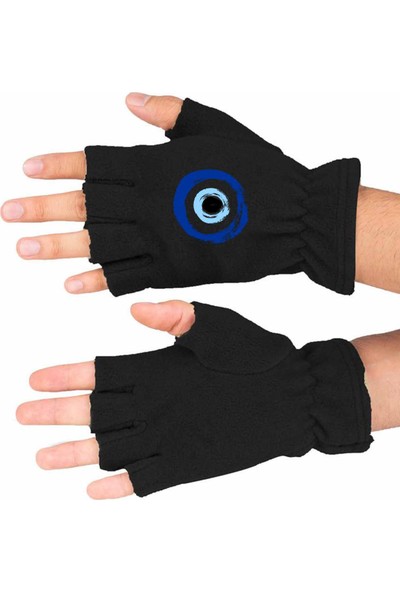 Rowalsi Nazar Boncuğu Baskılı Kışlık Kesik Polar Eldiven BLL1489