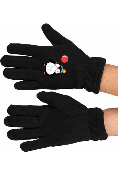 Rowalsi Balonlu Penguen Baskılı Kışlık Uzun Polar Eldiven BLL774