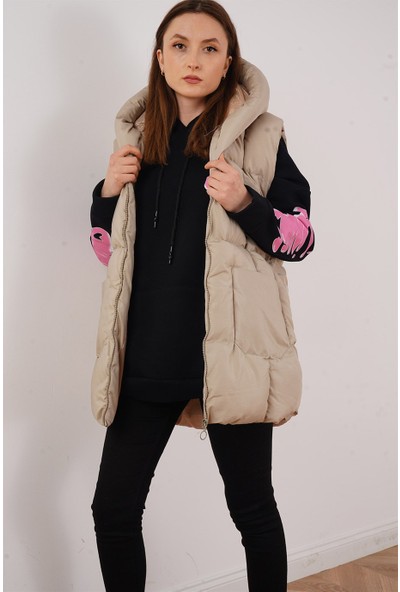 Hadise Torba Cep Kapşonlu Şişme Yelek Taş Hadise Torba Cep Kapşonlu Şişme Yelek Taş