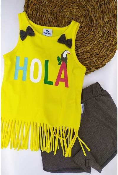 Nazar Bebe Kalın Askılı Püskül Detaylı Kız Çocuk Yazlık Şort Takım