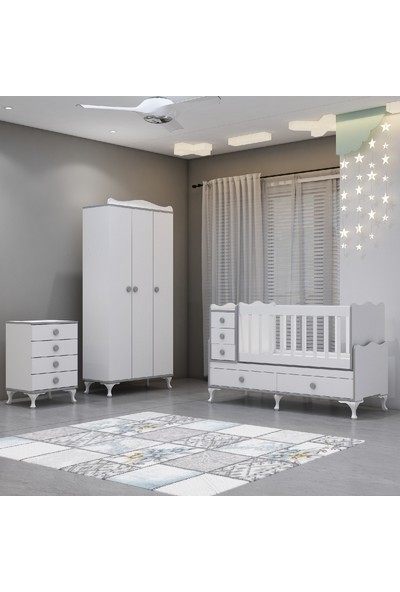 Garaj Home Alya Gri Yıldız 3 Komodin Avangart Bebek Odası Takımı- Garaj Home Alya Gri Yıldız 3 Komodin Avangart Bebek Odası Takımı-
