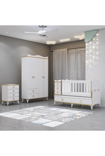 Garaj Home Alya Gold Yıldız 4 Komodin Avangart Bebek Odası Takımı- Garaj Home Alya Gold Yıldız 4 Komodin Avangart Bebek Odası Takımı-