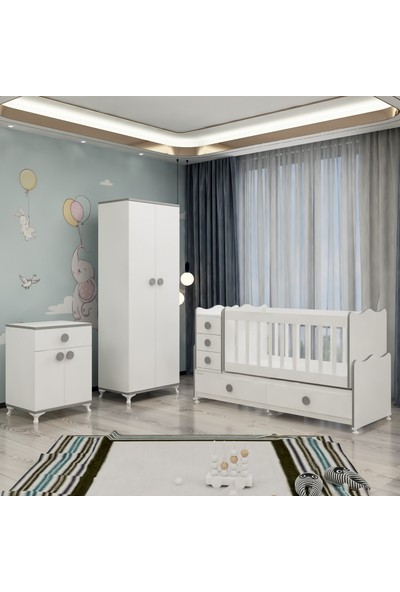 Garaj Home Melina Yıldız 2 Kapaklı Bebek Odası Takımı - Gri-