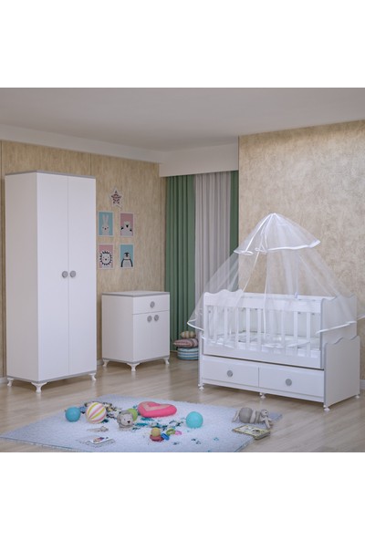 Garaj Home Elegant Yıldız 2 Kapaklı Bebek Odası Takımı -Gri-