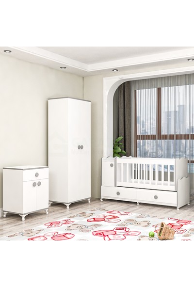 Garaj Home Pırlanta Yıldız 2 Kapaklı Bebek Odası Takımı - Gri-