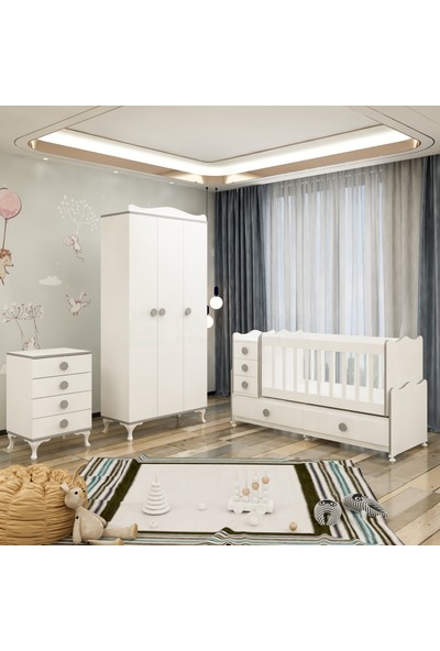 Garaj Home Melina Yıldız 3 Kapaklı Bebek Odası Takımı - Gri-