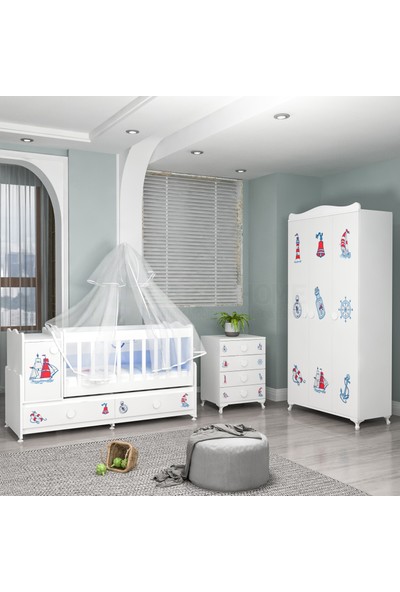 Garaj Home Pırlanta Yıldız 3lü Denizci Bebek Odası Takımı - Kombinli-Uyku Seti-Pembe Garaj Home Pırlanta Yıldız 3lü Denizci Bebek Odası Takımı - Kombinli-Uyku Seti-Pembe