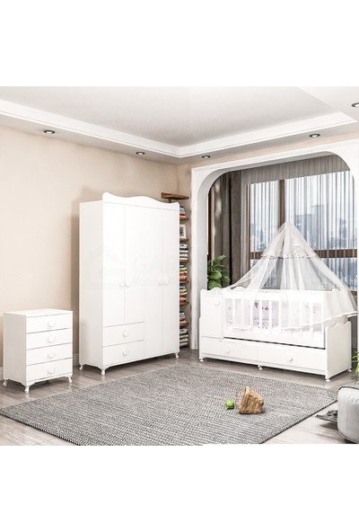 Garaj Home Pırlanta Yıldız 4 Kapaklı Bebek Odası Takımı - Kombinli-Uyku Seti-Beyaz Garaj Home Pırlanta Yıldız 4 Kapaklı Bebek Odası Takımı - Kombinli-Uyku Seti-Beyaz