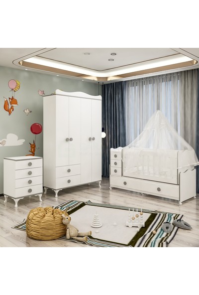 Garaj Home Melina Yıldız 4 Kapaklı Bebek Odası Takımı Gri- Kombinli-Uyku Seti-Pembe Garaj Home Melina Yıldız 4 Kapaklı Bebek Odası Takımı Gri- Kombinli-Uyku Seti-Pembe