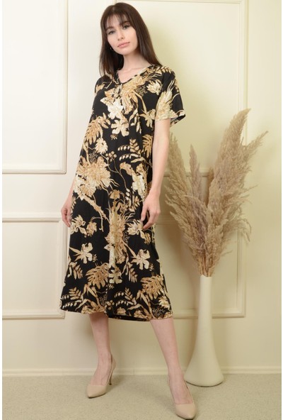 Pınkmark Kadın Siyah V Yaka Çiçek Desenli Salaş Büyük Beden Elbise PMEL25481 Pınkmark Kadın Siyah V Yaka Çiçek Desenli Salaş Büyük Beden Elbise PMEL25481