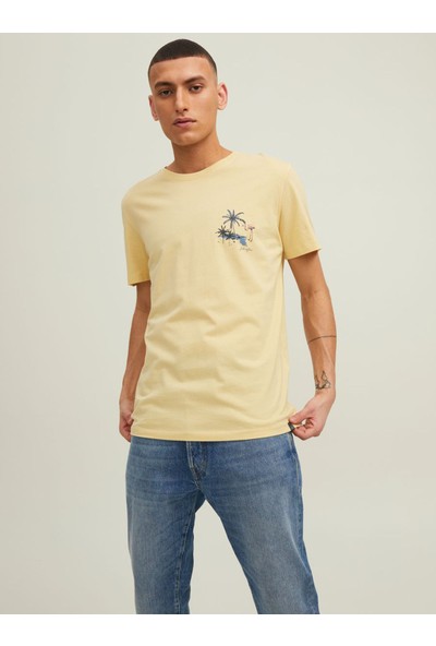 Jack Jones Erkek Bisiklet Yaka Baskılı Tişört 12213494