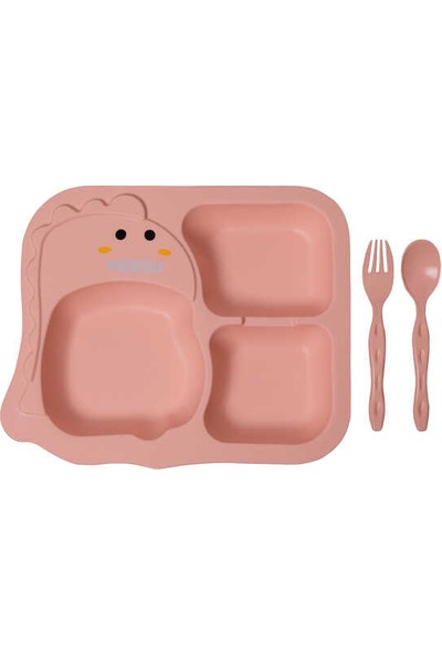 Ninovivo Dinazor 3 Bölmeli Bebek Tabak Çatal Kaşık Seti