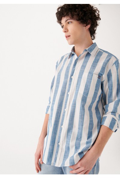 Mavi Çizgili Lacivert Gömlek