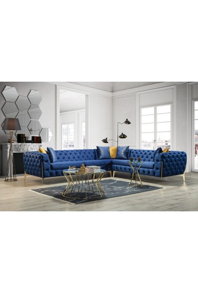 Eriza Home Pandora Köşe Takımı 320X320CM (Mavi) Gold Ayak Eriza Home Pandora Köşe Takımı 320X320CM (Mavi) Gold Ayak