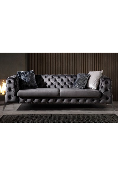 Eriza Home Ibiza 3lü Kılıç Metal Ayak Koltuk (Koyu Antrisit)