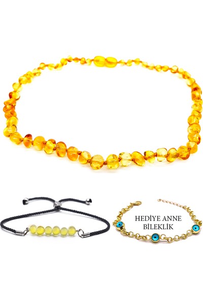Hediye Ürün Al Sertifikalı Kehribar Bebek Kolye ve Anne Bileklik Sarı Hediye Ürün Al Sertifikalı Kehribar Bebek Kolye ve Anne Bileklik Sarı