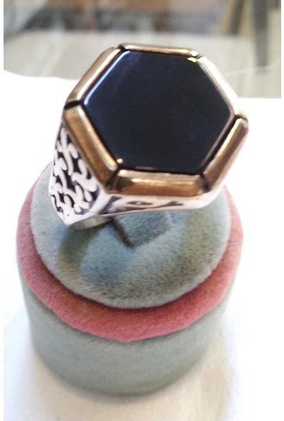 Sezginler Gümüş Altıgen Oniks Taşlı Erkek Yüzük