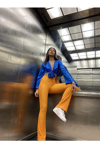 AÈC PRIVÈ Kadın Yüksek Bel Fitilli Ispanyol Paça Tayt Pantolon AÈC PRIVÈ Kadın Yüksek Bel Fitilli Ispanyol Paça Tayt Pantolon