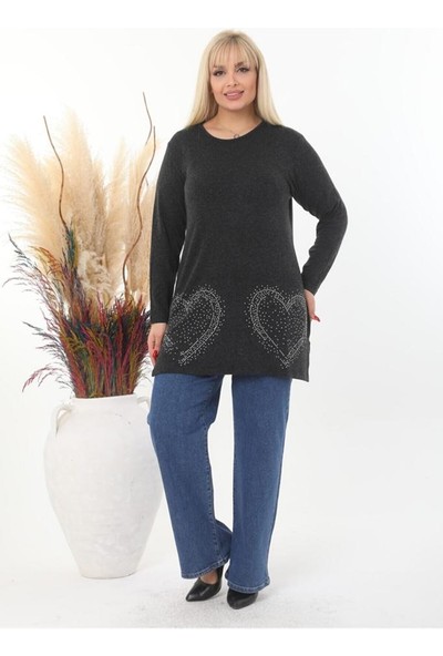 ViolettaXL Kadın Antrasit Büyük Beden Taş Detay Yırtmaçlı Esnek Yünlü Viskon Bluz ViolettaXL Kadın Antrasit Büyük Beden Taş Detay Yırtmaçlı Esnek Yünlü Viskon Bluz