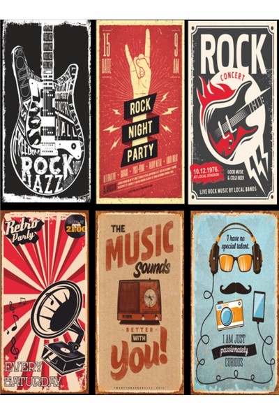 Hayat Poster Müzik Temalı 6lı Retro Ahşap Poster Seti Hayat Poster Müzik Temalı 6lı Retro Ahşap Poster Seti