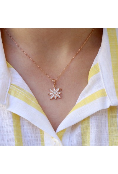 Beyaz Taşlı Kutup Yıldızı Gümüş Kolye