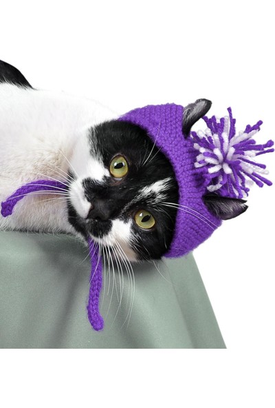 X-Perk Örme Kedi Şapkası Mor Renk X-Perk Örme Kedi Şapkası Mor Renk