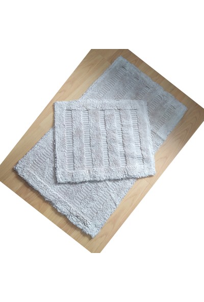 %100 Pamuk Yıkanabilir 2 Li Set Açık Kahverengi Banyo Paspası Halısı (Açıklamaya Bakınız!!!)
