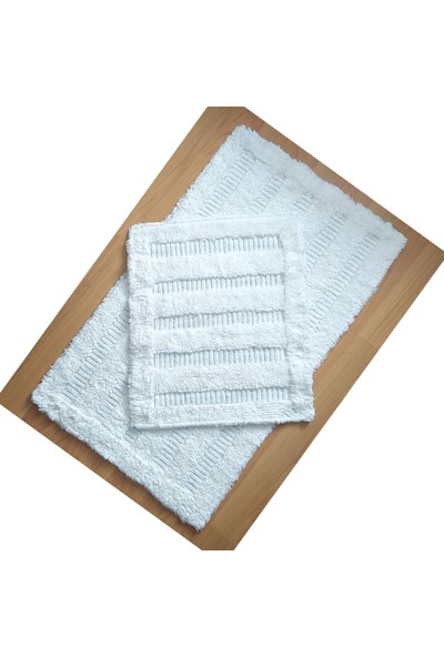 %100 Pamuk Yıkanabilir 2 Li Set Beyaz Banyo Paspası Halısı (Açıklamaya Bakınız!!!)