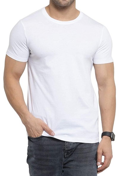 Basic Yaka Beyaz Erkekt-Shirt