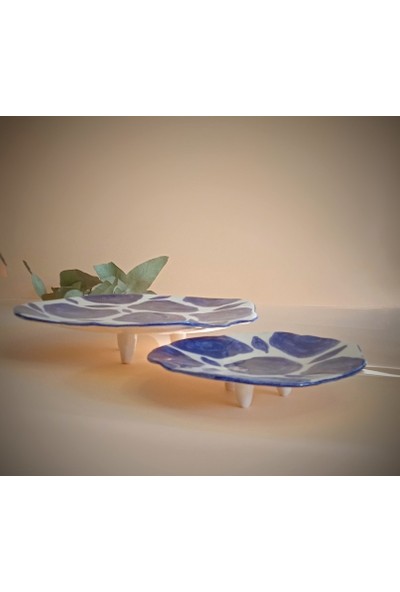 El Yapımı Ayaklı Seramik Sunum Tabağı (Ikili)