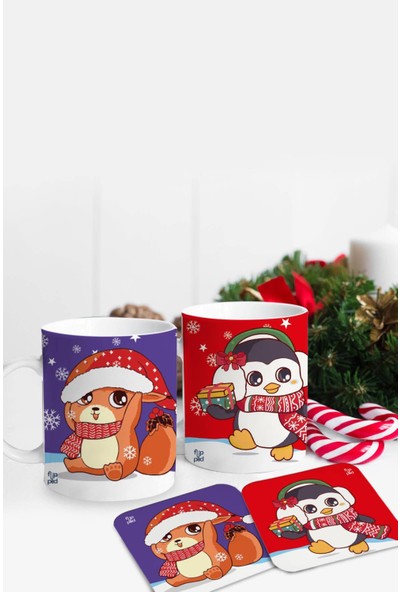 Flipped Yılbaşı Sweety Animals Bardak Altlıklı Ikili Kupa Seti Flipped Yılbaşı Sweety Animals Bardak Altlıklı Ikili Kupa Seti