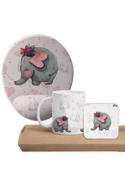 Fil Desenli Mousepad, Kupa ve Bardak Altlığı Hediye Seti Fil Desenli Mousepad, Kupa ve Bardak Altlığı Hediye Seti