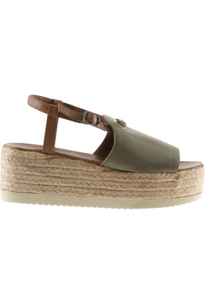 Bueno Shoes Yeşil Kahve Deri Kadın Dolgu Topuklu Sandalet Bueno Shoes Yeşil Kahve Deri Kadın Dolgu Topuklu Sandalet