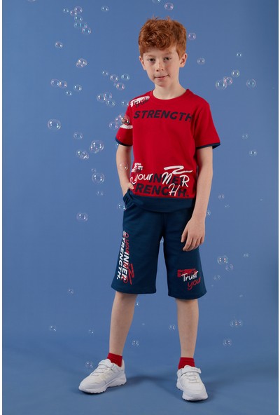 Lela Baskılı % 100 Pamuk Bisiklet Yaka Şortlu 2'li Takım Erkek Çocuk Takım 6189700