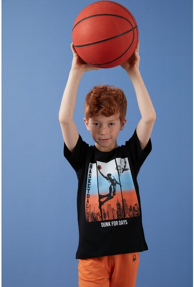 Lela Baskılı Bisiklet Yaka Pamuklu T Shirt Erkek Çocuk T Shirt 6211014