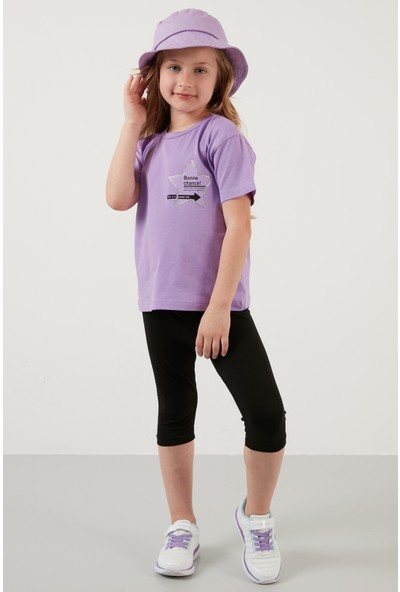 Lela Baskılı Bisiklet Yaka Pamuklu T Shirt Kız Çocuk T Shirt 6211046