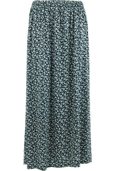 Oppland Kadın Zarif Goncagül Desenli Beli Lastikli Rahat Kesim Likralı Viskon Penye Kumaş Anne Etek