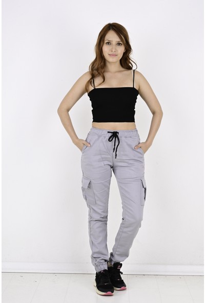 Black Steel Bel ve Paça Lastikli Yanları Kargo Cep Bayan PANTOLON-19000 Black Steel Bel ve Paça Lastikli Yanları Kargo Cep Bayan PANTOLON-19000