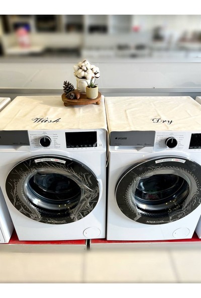 Atölye No 35 Wash Çamaşır Makinesi Örtüsü & Dry Çamaşır Kurutma Makinesi Örtüsü 2'li Set Krem