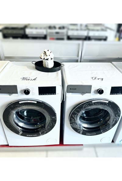 Atölye No 35 Wash Çamaşır Makinesi Örtüsü & Dry Çamaşır Kurutma Makinesi Örtüsü 2'li Set Beyaz